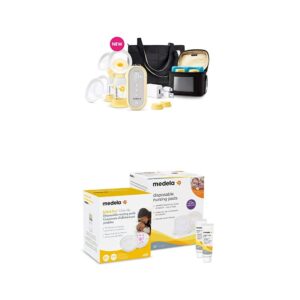 medela freestyle flex breast pump and breast care set for breastfeeding & breast pumping moms, smart pump, closed system, portable, ultra thin and super absorbency disposable nursing pads, lanolin