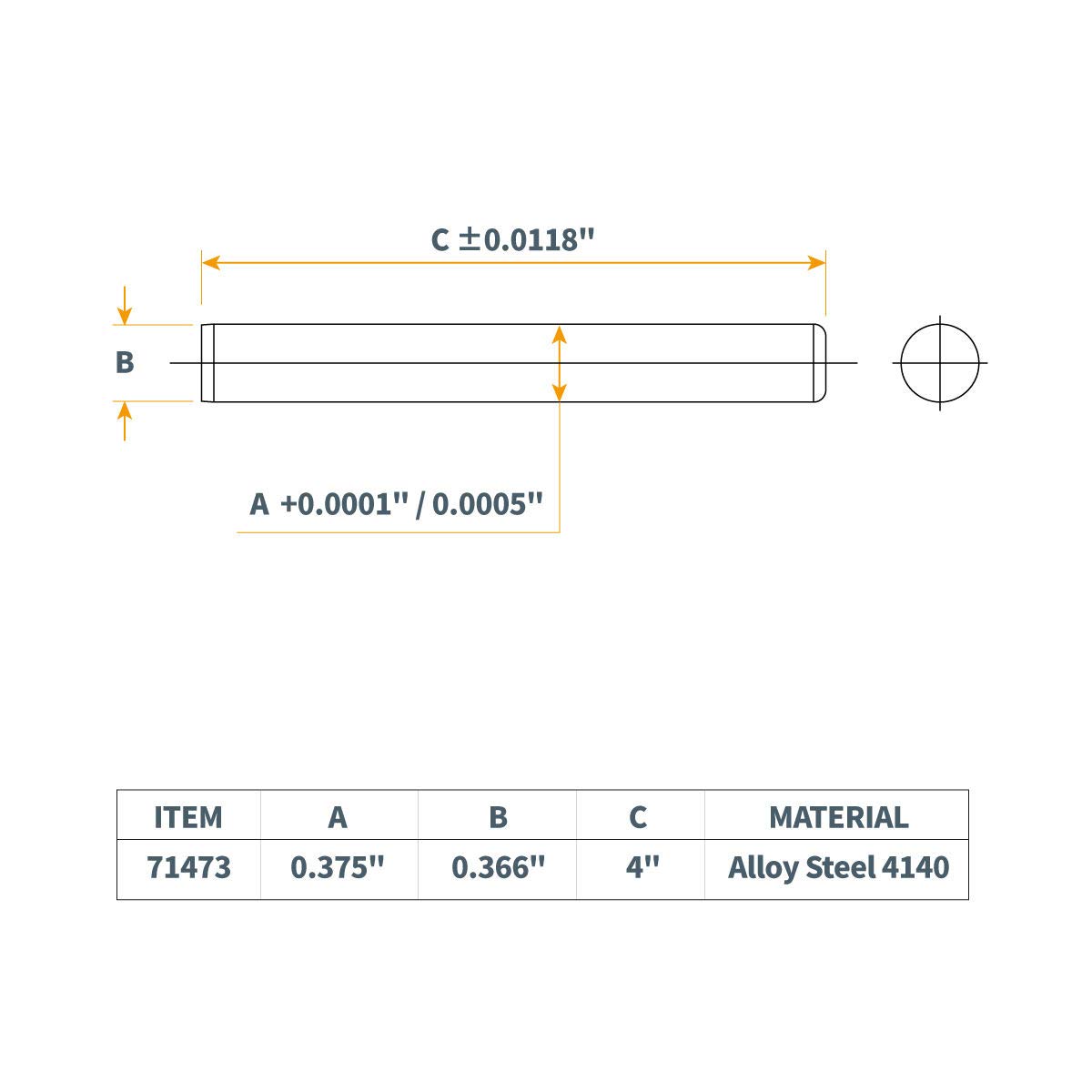 POWERTEC 71473 Hardened Steel Dowel Pins 3/8 Inch | Heat Treated and Precisely Shaped for Accurate Alignment – 4 Pack