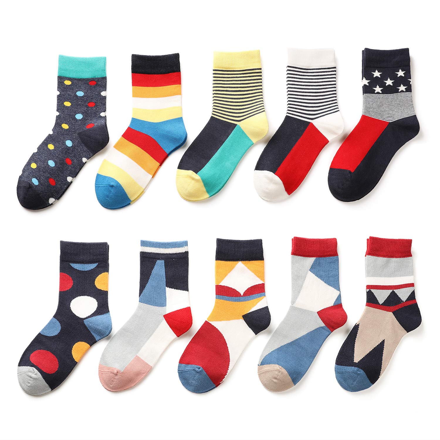 SUNBVE 10 Pack Little Boys Colorful Dress Crew Cotton Socks