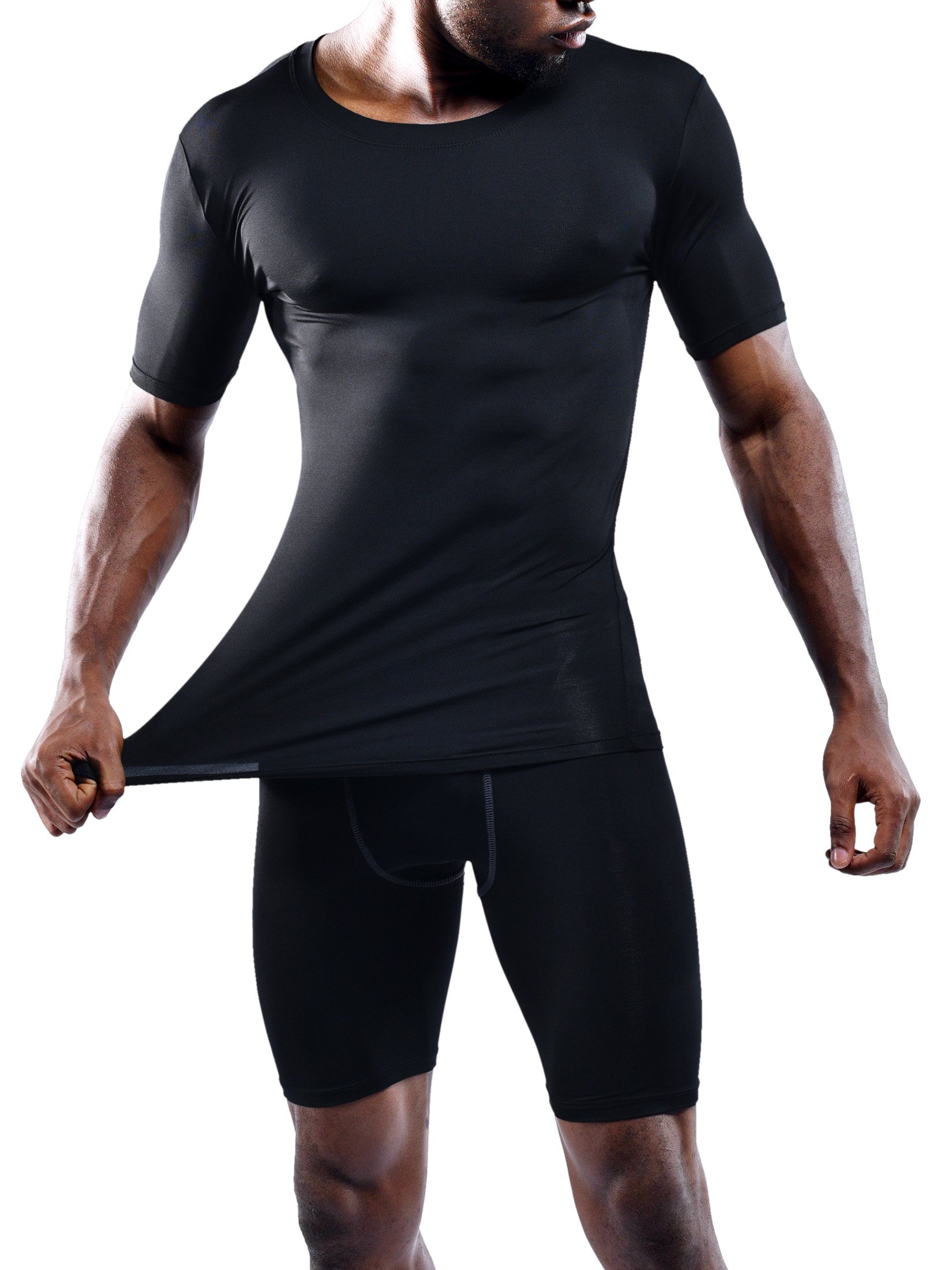 NELEUS Men's 3 Pack Athletic Compression Under Base Layer T Shirt,5011,Black,S