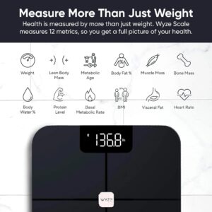 Wyze Smart Scale, Wireless Digital Bathroom Scale for Body Weight, BMI, Body Fat Percentage, Heart Rate Monitor, App Connected, Bluetooth, 400 lb Capacity (Black)