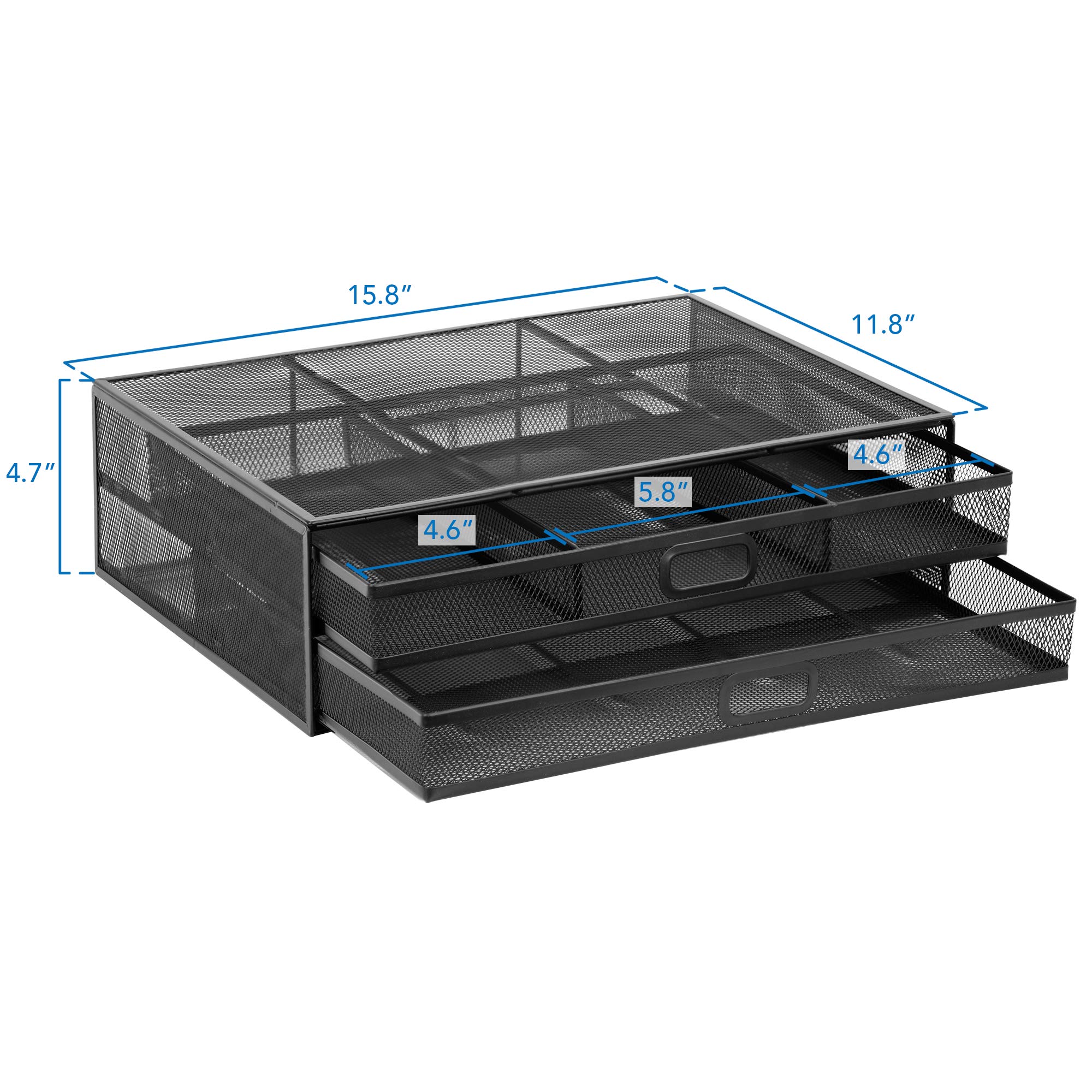 MOUNT-IT! Computer Monitor Stand With Drawers, Metal Mesh Riser and Organizer for Laptops and Computer Screens, Laptop, and Printer Accessories and Office Supplies (Black)