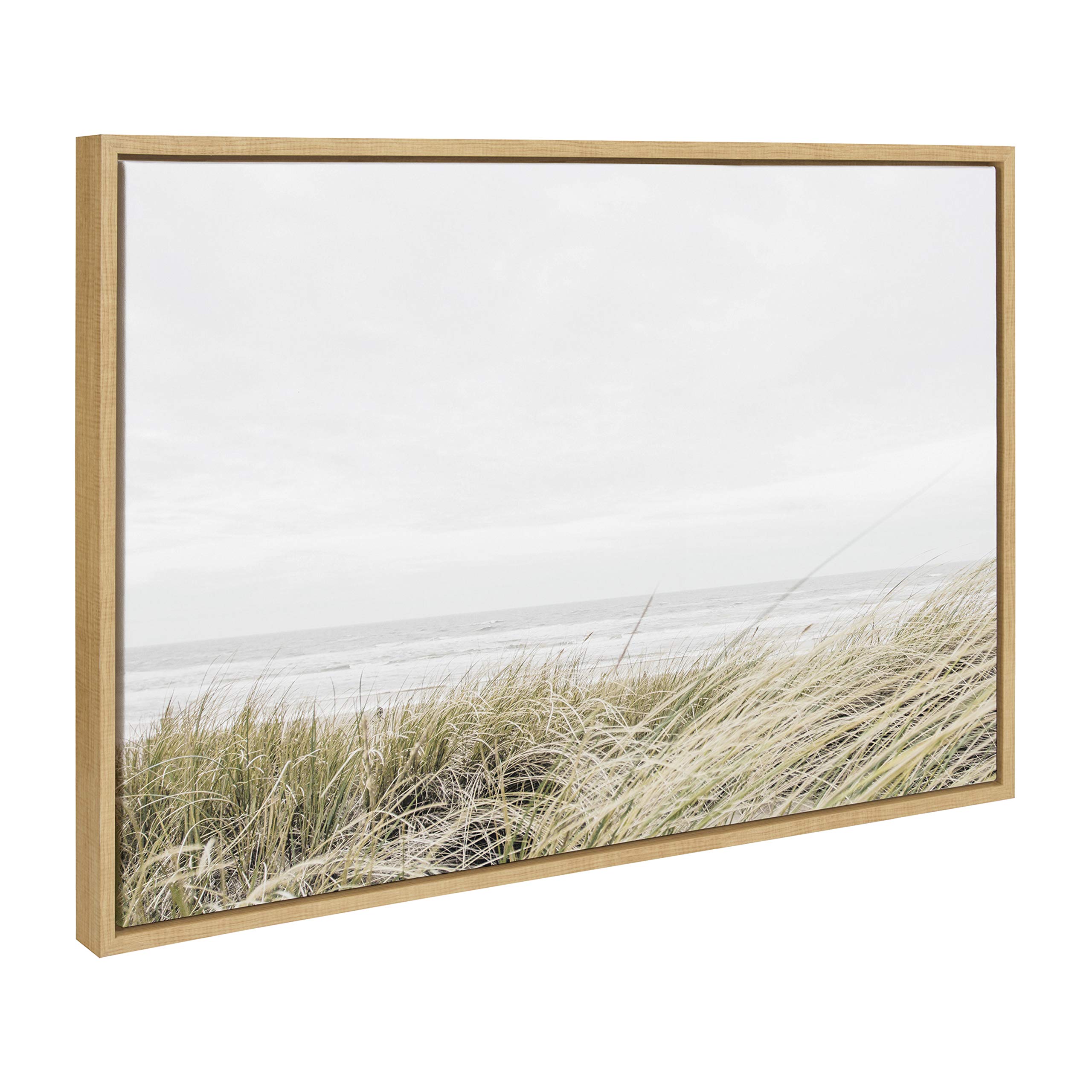 Kate and Laurel Sylvie East Beach Framed Canvas Wall Art by Amy Peterson, 23x33 Natural, Chic Coastal Art for Wall