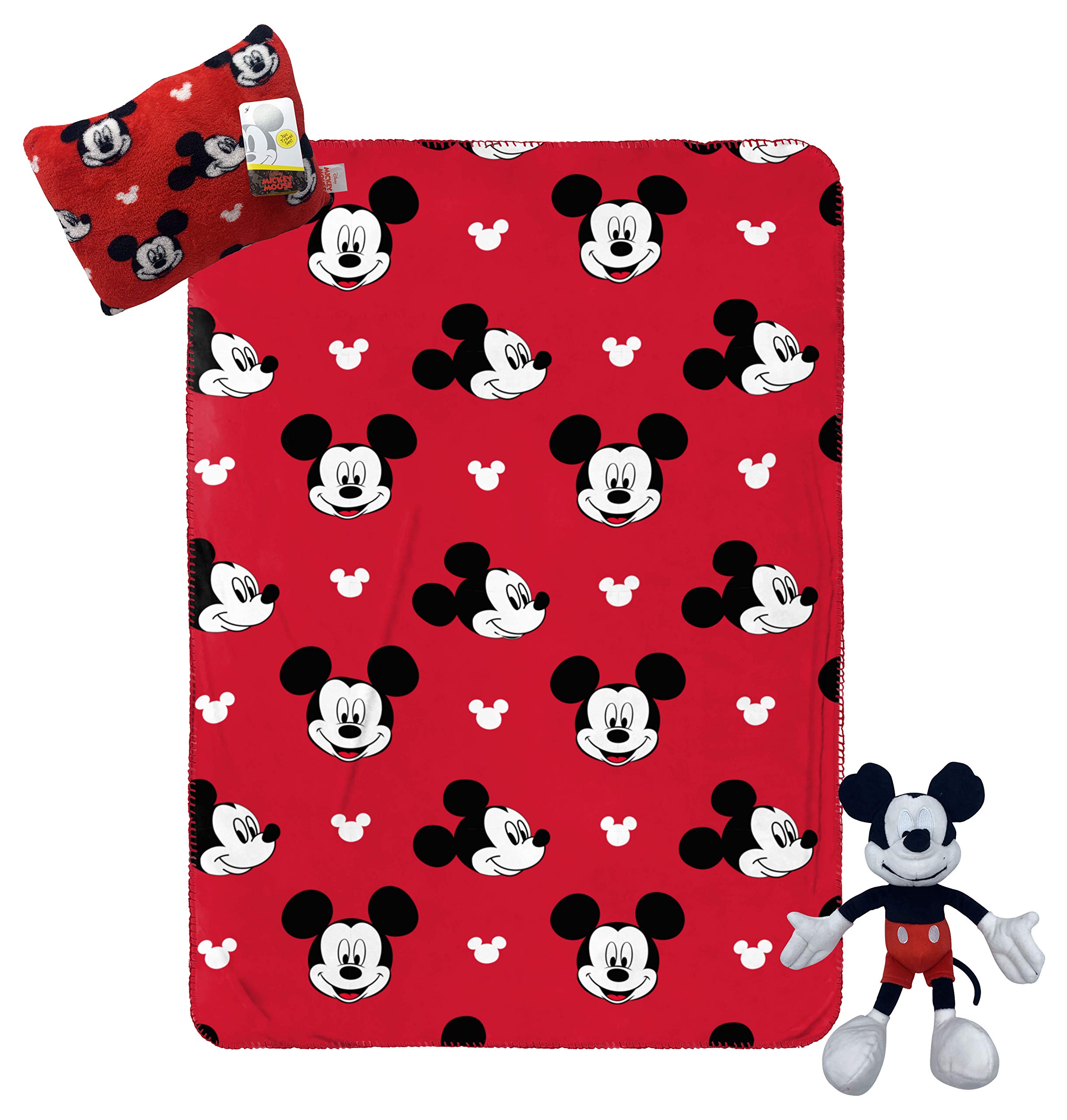 Jay Franco Mickey Mouse Kids Travel Set - Blanket, Pillow & Plush (Official Disney Product)