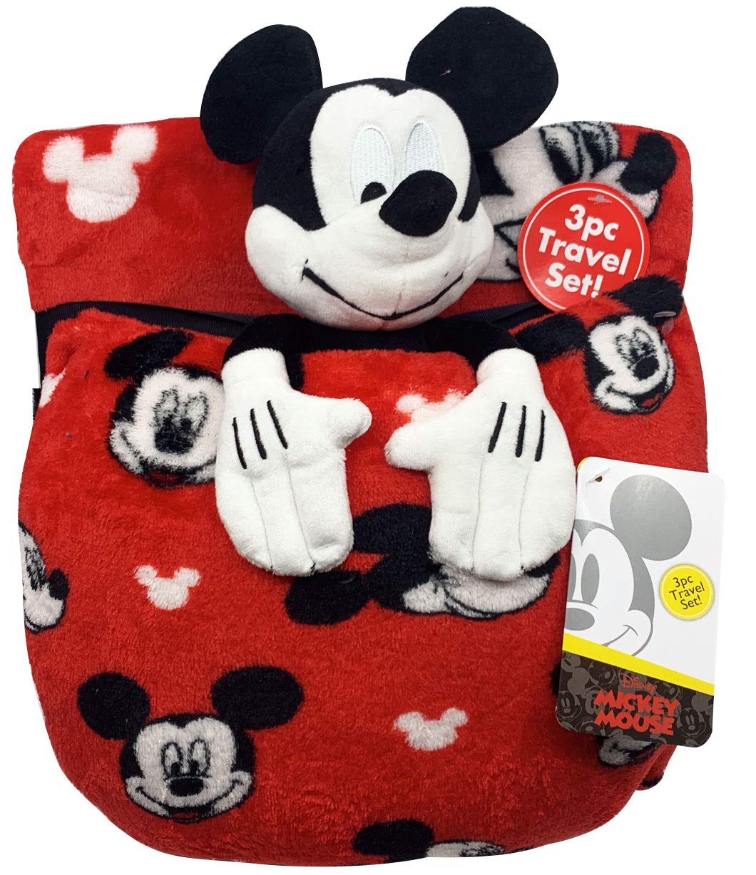 Jay Franco Mickey Mouse Kids Travel Set - Blanket, Pillow & Plush (Official Disney Product)