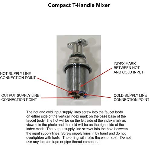 Scandvik 10617P Compact T-Handle Ceramic Mixer, Deck Mount, Polished Finish, Marine Grade