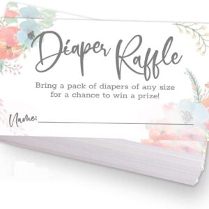 Canopy Street Watercolor Floral Diaper Raffle Tickets For Baby Shower, Sprinkle Or Gender Reveal Party / 50 Pastel 3.5” x 2” Cards