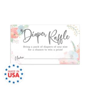 Canopy Street Watercolor Floral Diaper Raffle Tickets For Baby Shower, Sprinkle Or Gender Reveal Party / 50 Pastel 3.5” x 2” Cards