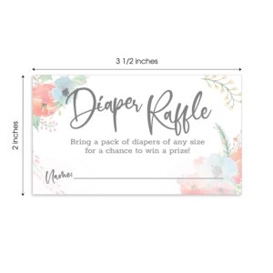 Canopy Street Watercolor Floral Diaper Raffle Tickets For Baby Shower, Sprinkle Or Gender Reveal Party / 50 Pastel 3.5” x 2” Cards