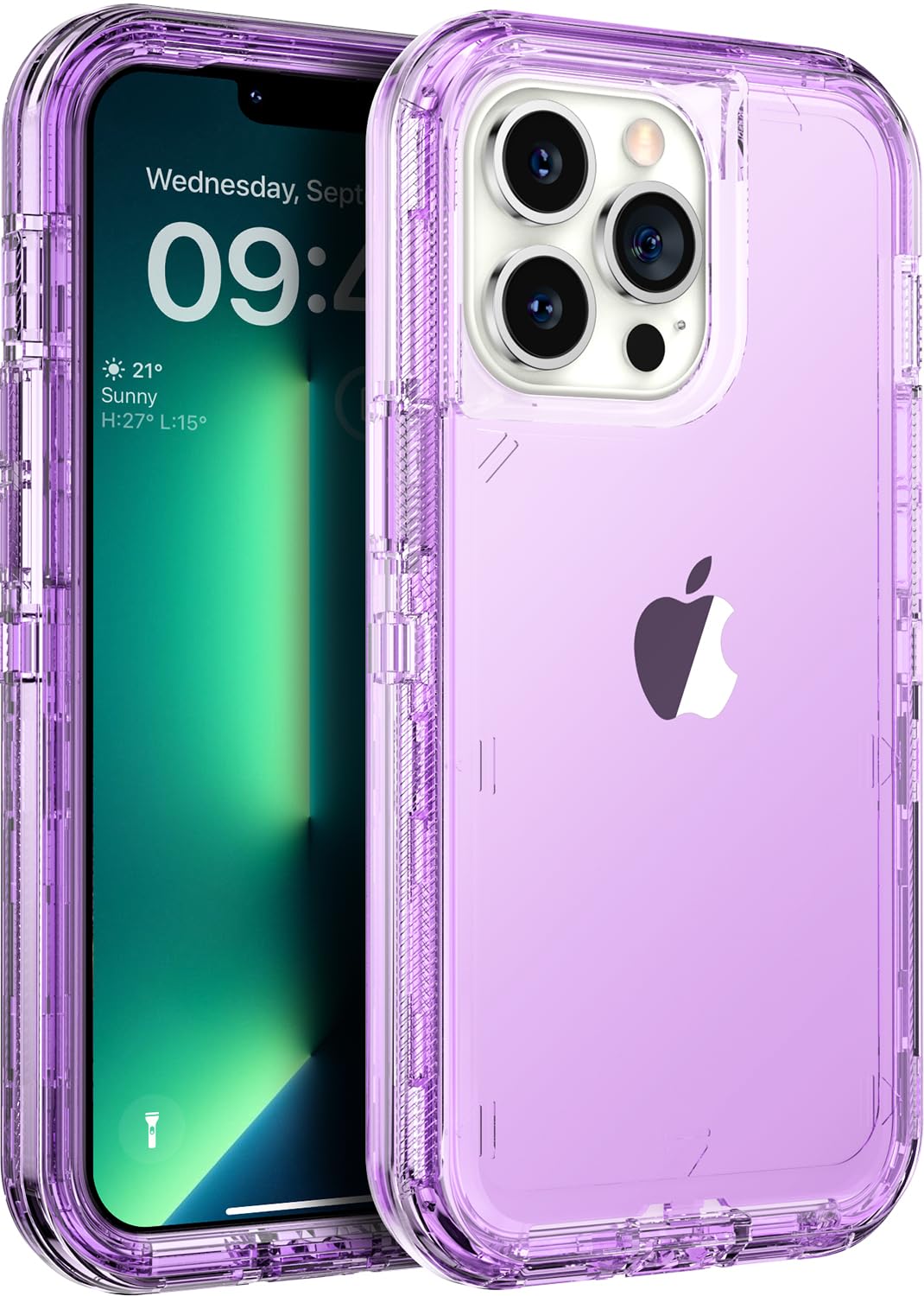 ORIbox for iPhone 13 Pro Max/12 Pro Max Case Purple, [10 FT Military Grade Drop Protection], Transparent Heavy Duty Shockproof Anti-Fall Case for iPhone 13/12 Pro Max,6.7 inch,3 in 1, Crystal Purple