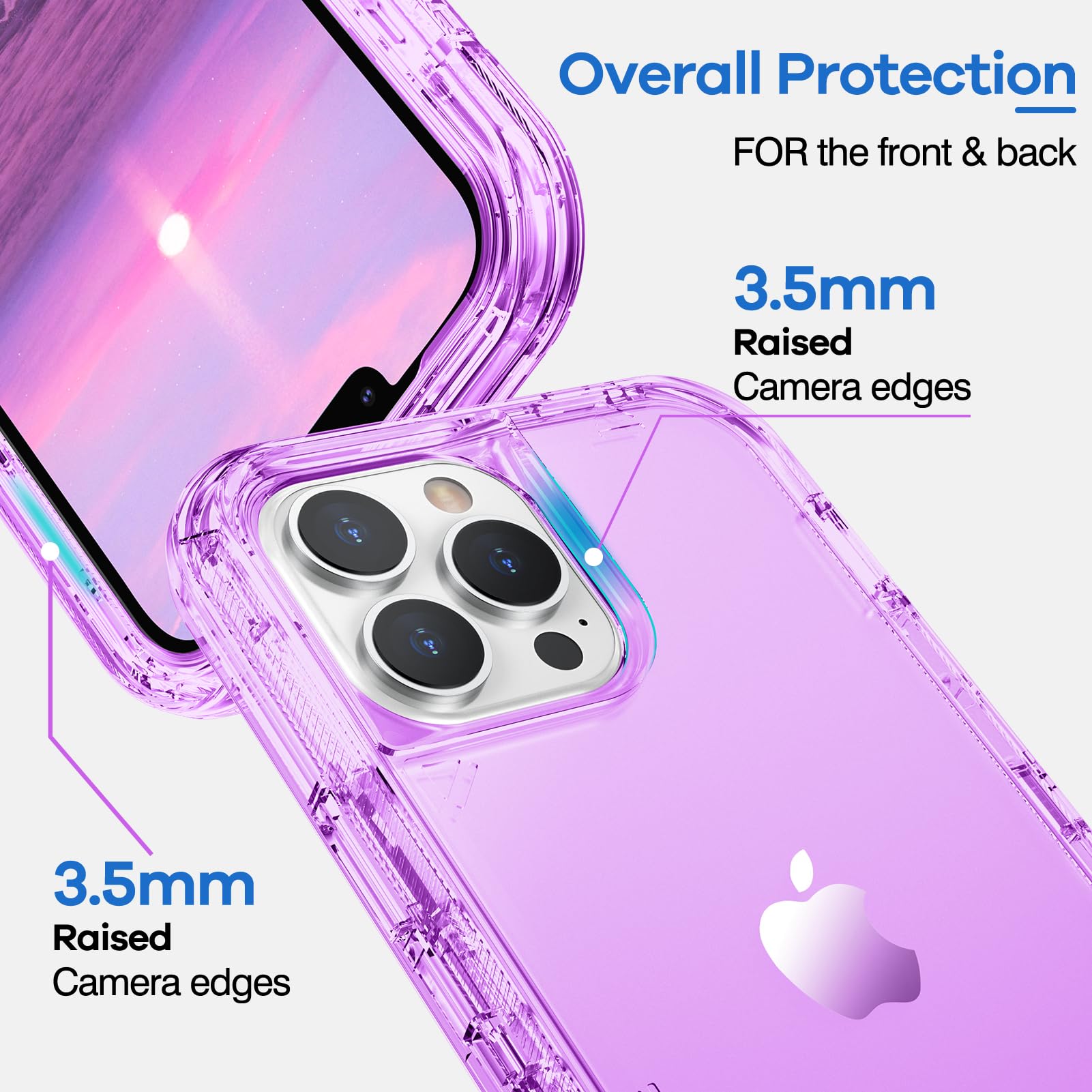 ORIbox for iPhone 13 Pro Max/12 Pro Max Case Purple, [10 FT Military Grade Drop Protection], Transparent Heavy Duty Shockproof Anti-Fall Case for iPhone 13/12 Pro Max,6.7 inch,3 in 1, Crystal Purple