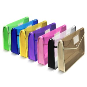 7 pack b4 plastic file folders waterproof transparent expandable file folder - purple&pink&yellow&green&white&blue&black