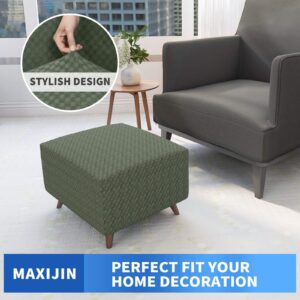 MAXIJIN Newest Jacquard Ottoman Slipcovers Folding Storage Stool Furniture Protector Cover Soft Thick Rectangle Foot Rest Slipcover with Elastic Bottom (Ottoman X-Large, Army Green)