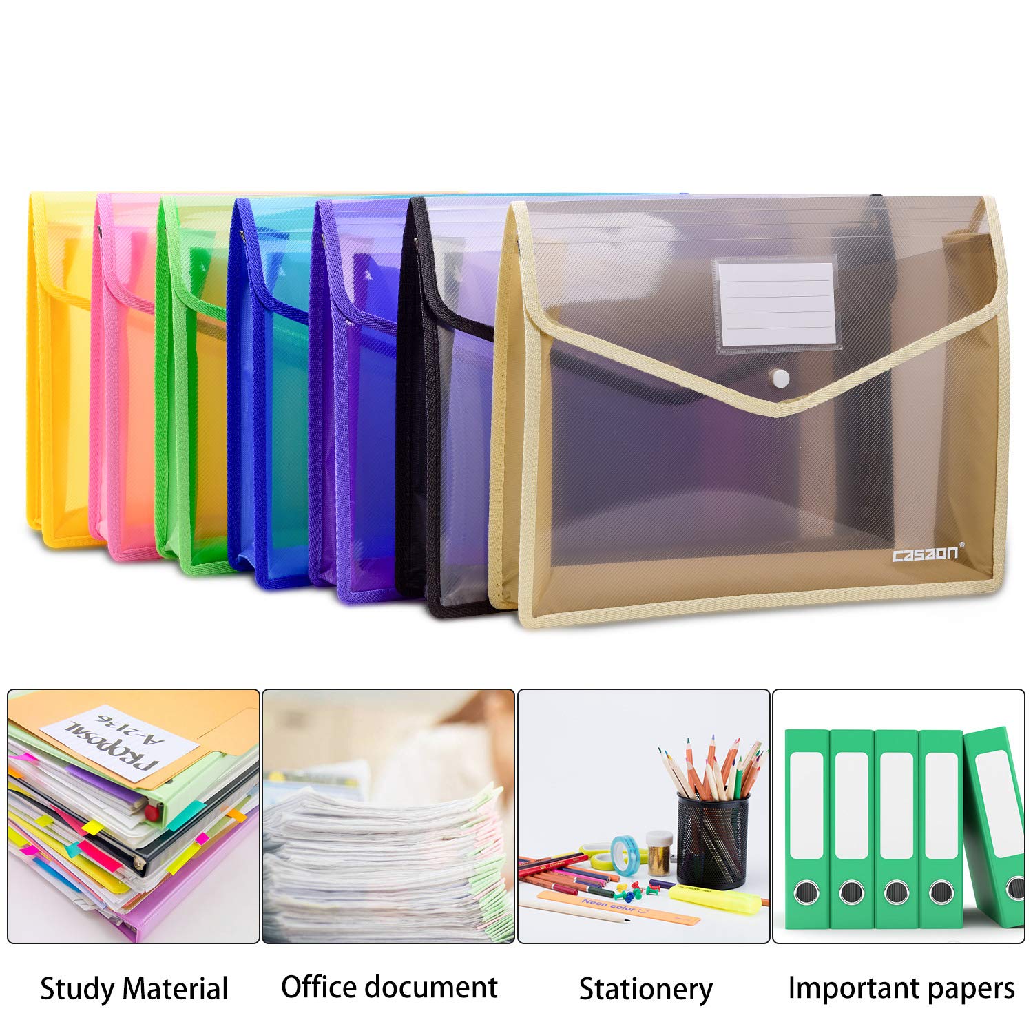 7 Pack B4 Plastic File Folders Waterproof Transparent Expandable File Folder - Purple&Pink&Yellow&Green&White&Blue&Black