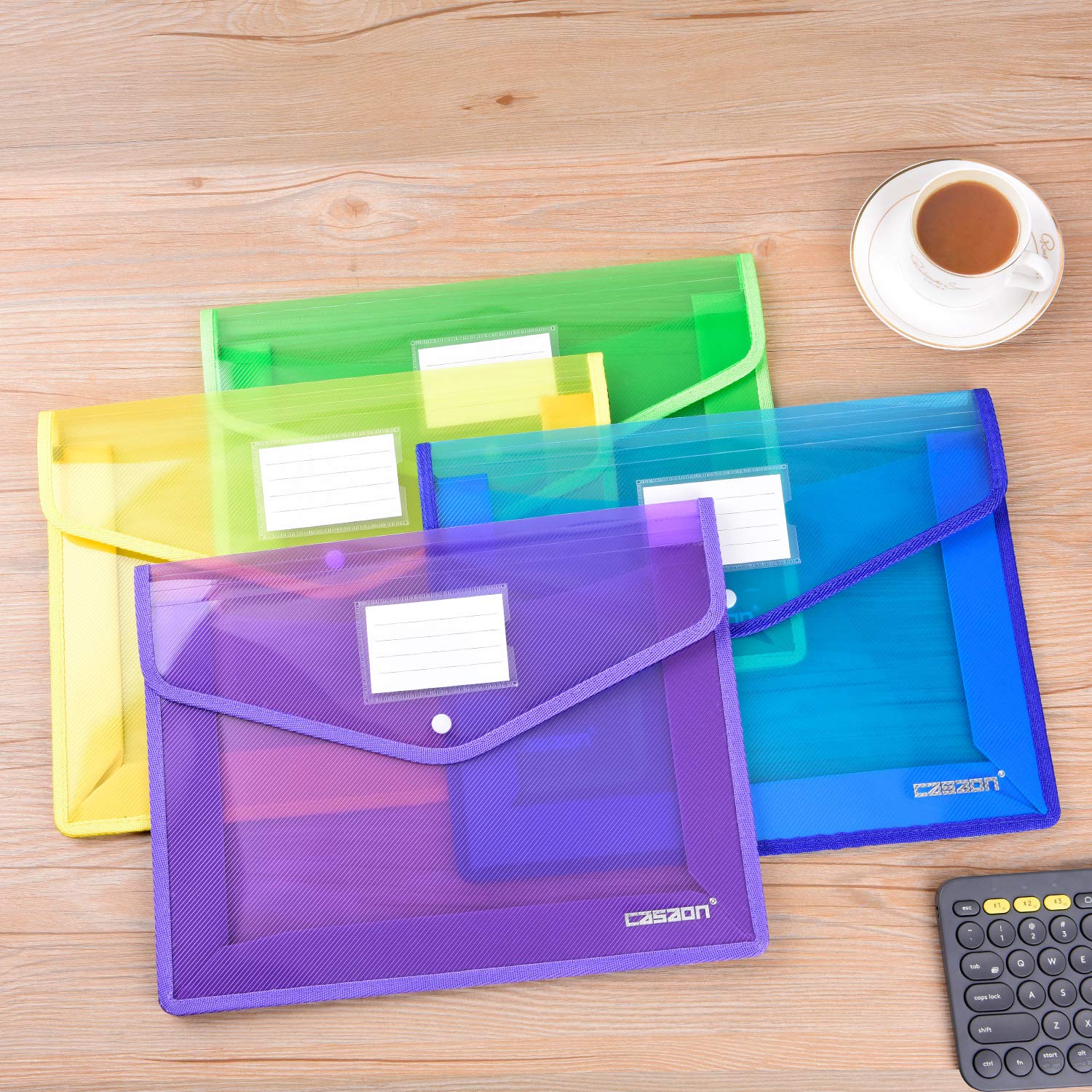 7 Pack B4 Plastic File Folders Waterproof Transparent Expandable File Folder - Purple&Pink&Yellow&Green&White&Blue&Black