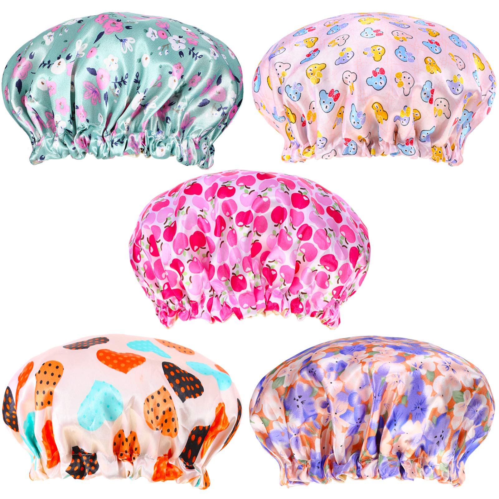 5 Pieces Kids Satin Bonnets Adjustable Sleeping Caps Reversible Satin Night Hats Soft Colorful Satin Cap for Toddler Child Teens