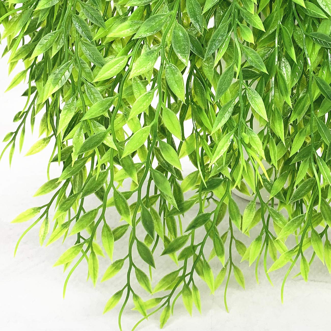 LoveniMen Artificial Weeping Willow, Plastic Plants Greenery Shrubs, Fake Hanging Vine Ivy Garland Outdoor Indoor Home Garden Verandah Parterre Wall Baskets Table Decoration UV Resistant 4 pcs