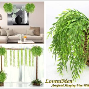 LoveniMen Artificial Weeping Willow, Plastic Plants Greenery Shrubs, Fake Hanging Vine Ivy Garland Outdoor Indoor Home Garden Verandah Parterre Wall Baskets Table Decoration UV Resistant 4 pcs