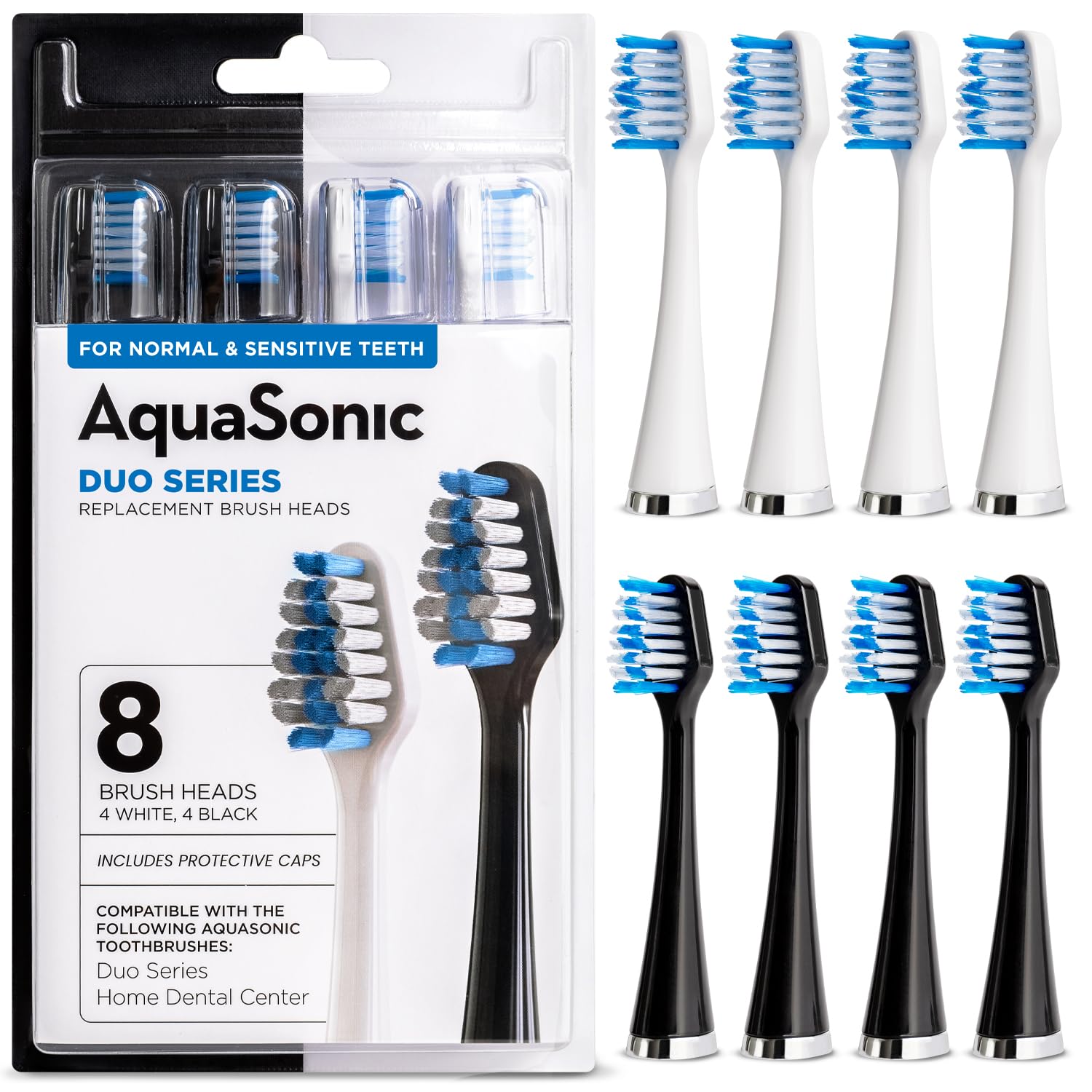 AquaSonic Duo Series Replacement Brush Heads | for Normal & Sensitive Teeth | Compatible with Duo Series & Home Dental Center Toothbrush Handles | NOT Compatible with Duo Series Pro