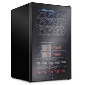 ivation 43 bottle dual zone wine cooler refrigerator w/lock | large freestanding wine cellar for red, white, champagne & sparkling wine | 41f-64f digital temperature control fridge glass door black