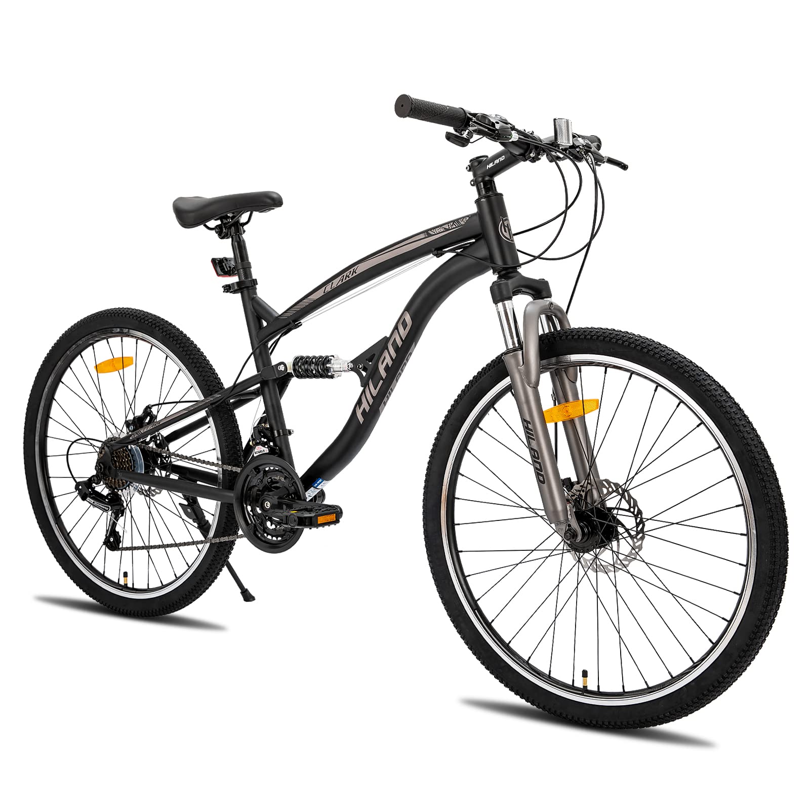 HH HILAND Full Suspension Mens Mountain Bike, 21 Speed, 26 Inch Wheel, Dual Disc Brake Bike for Men Womens Adult Bicycle