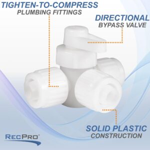 RecPro RV Plumbing Hardware | 06910 | 3-Way 1/2" Compression Fitting Directional/Bypass Valve | Pex Pipe/Tubing Fittings (1 Fitting)