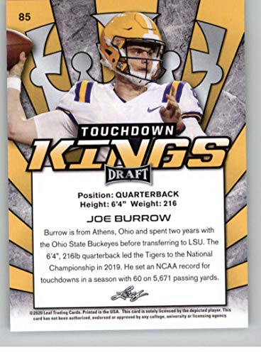 2020 Leaf Draft #85 Joe Burrow RC Rookie Football Trading Card