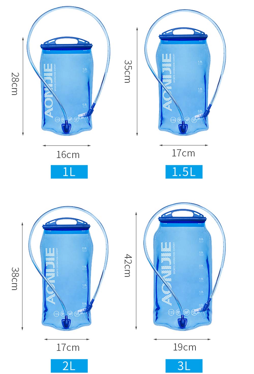 AONIJIE Leakproof Water Reservoirs for Backpacks/Running Vest Pack - 1L / 2L / 3L Hydration Bladder (2 Liter)