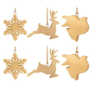 Hallmark Christmas Ornaments, Beaded Gold Reindeer, Dove and Snowflake Holiday Icons, Wood, Set of 6 (0001HGO2654)