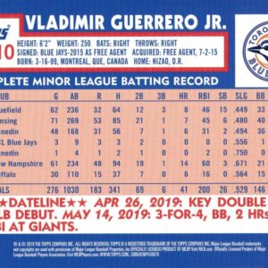 2019 Topps Update 1984 Topps Baseball Design #84-10 Vladimir Guerrero Jr. Rookie Card