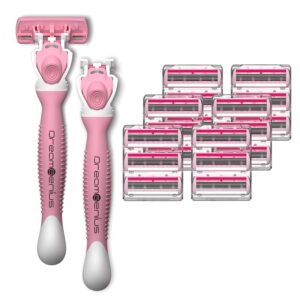 dreamgenius razors for women shaving,6-blade includes 2 handles and 19 refills,value shaver pack, non-slip travel carry,pink