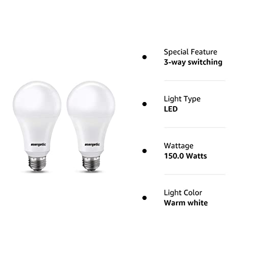 Super Bright 50/100/150W 3-Way A21 LED Light Bulb, 800/1600/2200 Lumens, 2700K Soft White, Non-dimmable, E26 Base, UL Listed, 2-Pack