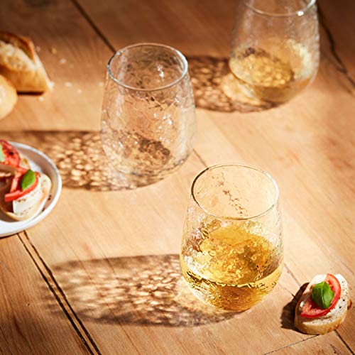 Libbey Hammered Stemless All-Purpose Wine Glasses, 17-ounce, Set of 8