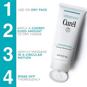 Curel Japanese Skin Care Makeup Cleansing Gel, Gentle Facial Cleanser for Dry, Sensitive Skin, pH-Balanced and Fragrance-Free Japanese Skincare, 4.5 oz (Step 1 of 2-Step Skincare)