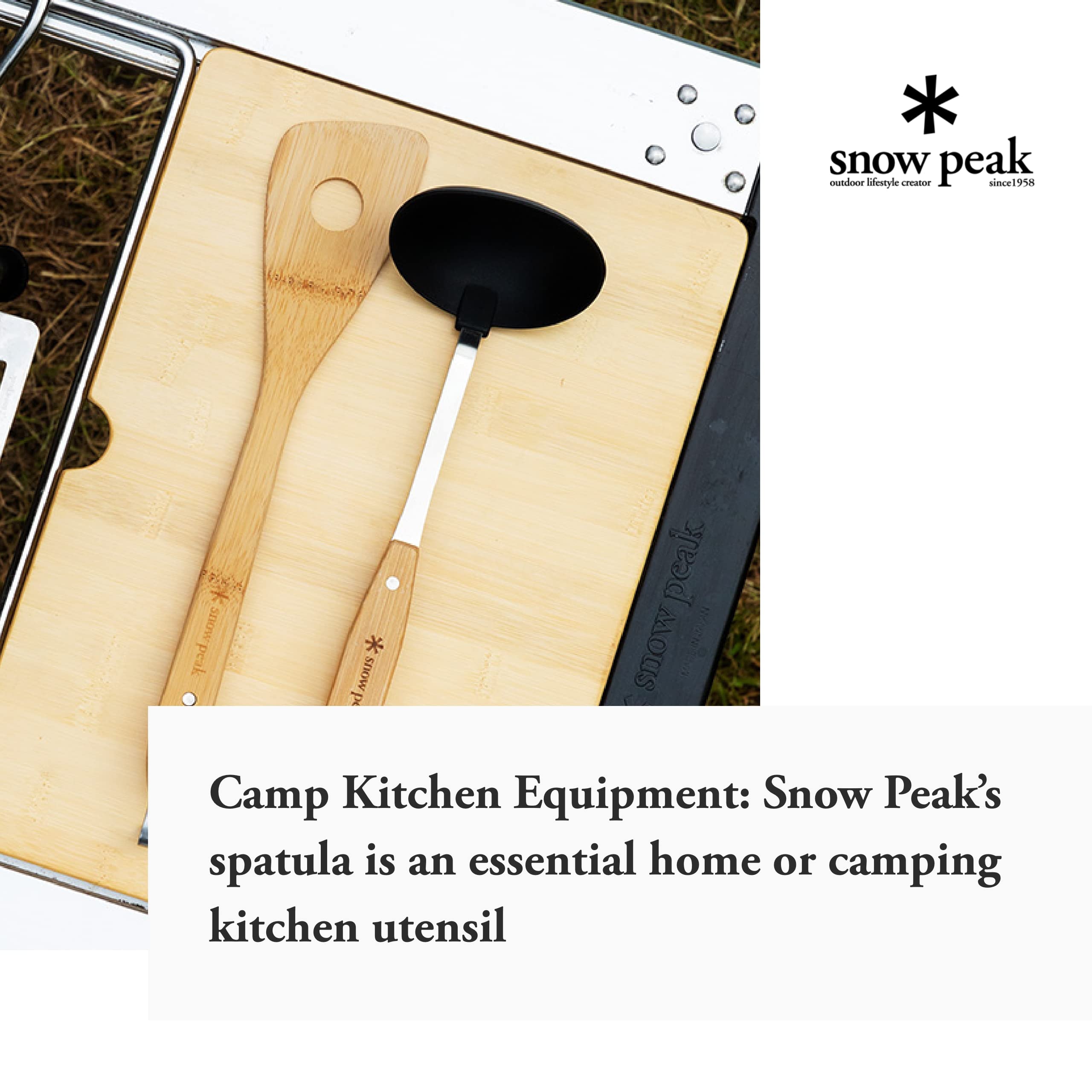 Snow Peak's Cooking Spatula, CS-215, Stainless Steel, Bamboo, Made in Japan, Lifetime Product Guarantee, Cooking Utensil, One Size