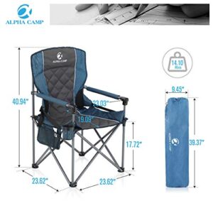 ALPHA CAMP Oversized Camping Folding Chair Padded Hard Arm Chair Heavy Duty Support 450 LBS Oversized Steel Frame Collapsible Lawn Chair with Cup Holder Quad Lumbar Back Chair Portable for Outdoor