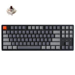 keychron k8 87 keys wireless mechanical keyboard, 80% layout bluetooth tkl tenkeyless rgb backlight with gateron g pro brown switch aluminum frame usb-c wired gaming keyboard for mac windows