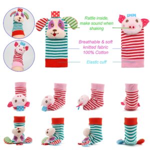 BLOOBLOOMAX Baby Infant Rattle Socks Toys, Sock rattles for Babies 0-24 Months Baby Animal Foot Finder Learning Toy (Cotton A)