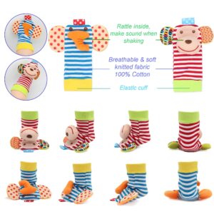 BLOOBLOOMAX Baby Infant Rattle Socks Toys, Sock rattles for Babies 0-24 Months Baby Animal Foot Finder Learning Toy (Cotton A)