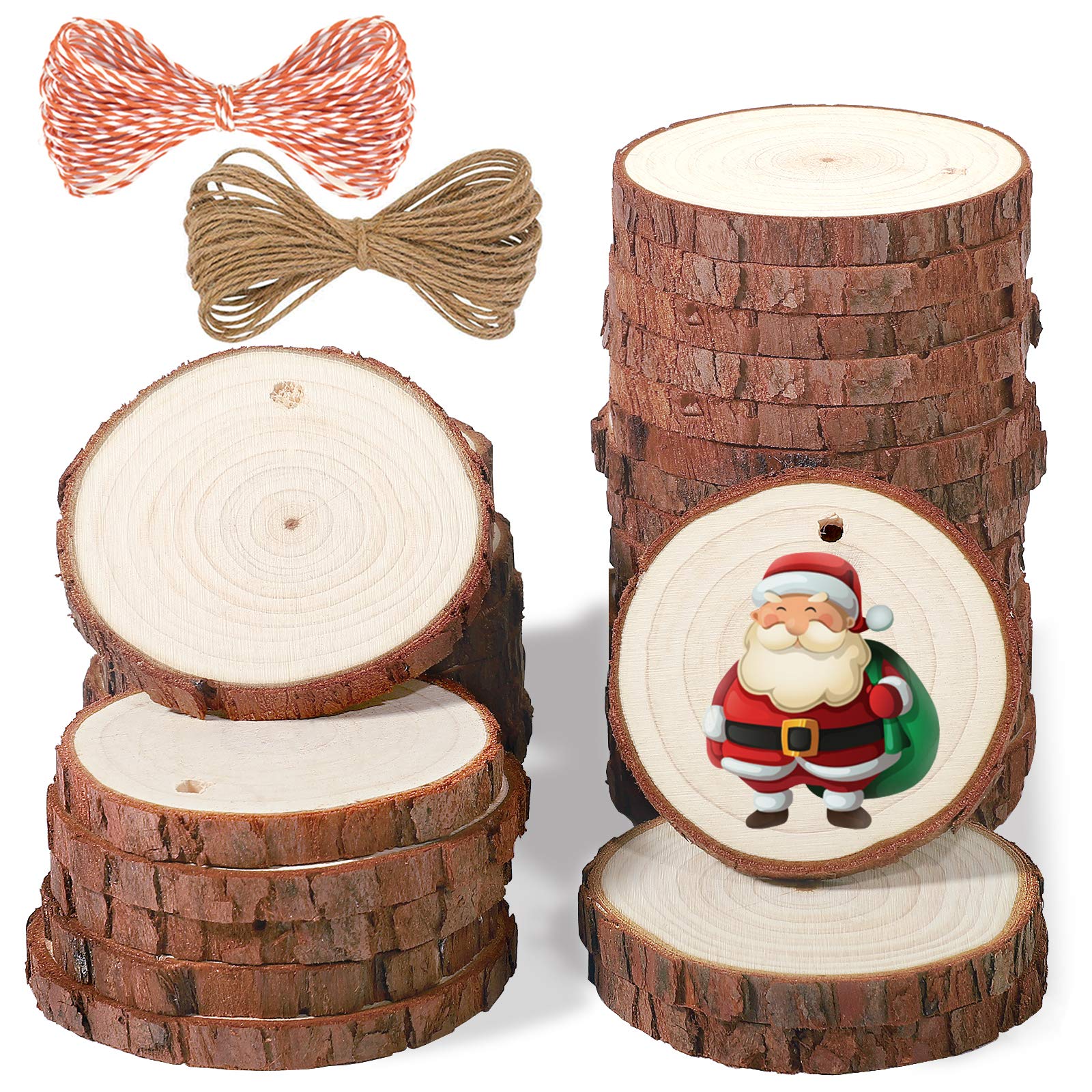 5ARTH Natural Wood Slices - 30 Pcs 2.4-2.8 inches Craft Unfinished Wood kit Predrilled with Hole Wooden Circles for Arts Wood Slices Christmas Ornaments DIY Crafts