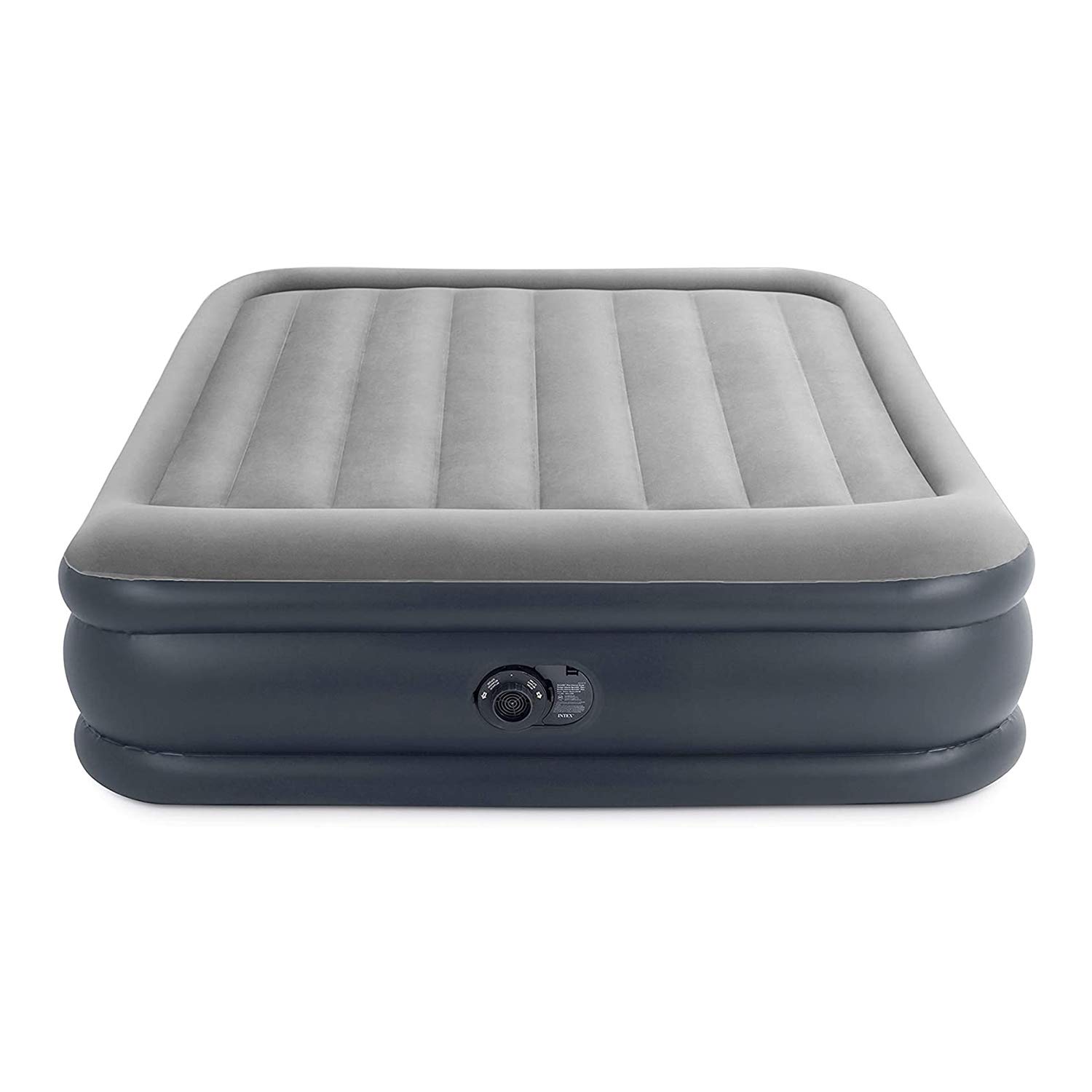 Intex 64135ED Dura-Beam Plus Deluxe Pillow Rest Air Mattress: Fiber-Tech – Queen Size – Built-in Electric Pump – 16.5in Bed Height – 600lb Weight Capacity