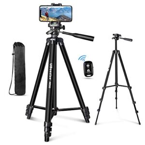 ubeesize 60” phone tripod with carry bag & cell phone mount holder for live streaming, extendable travel lightweight tripod stand with smartphone wireless remote, compatible with ios/android