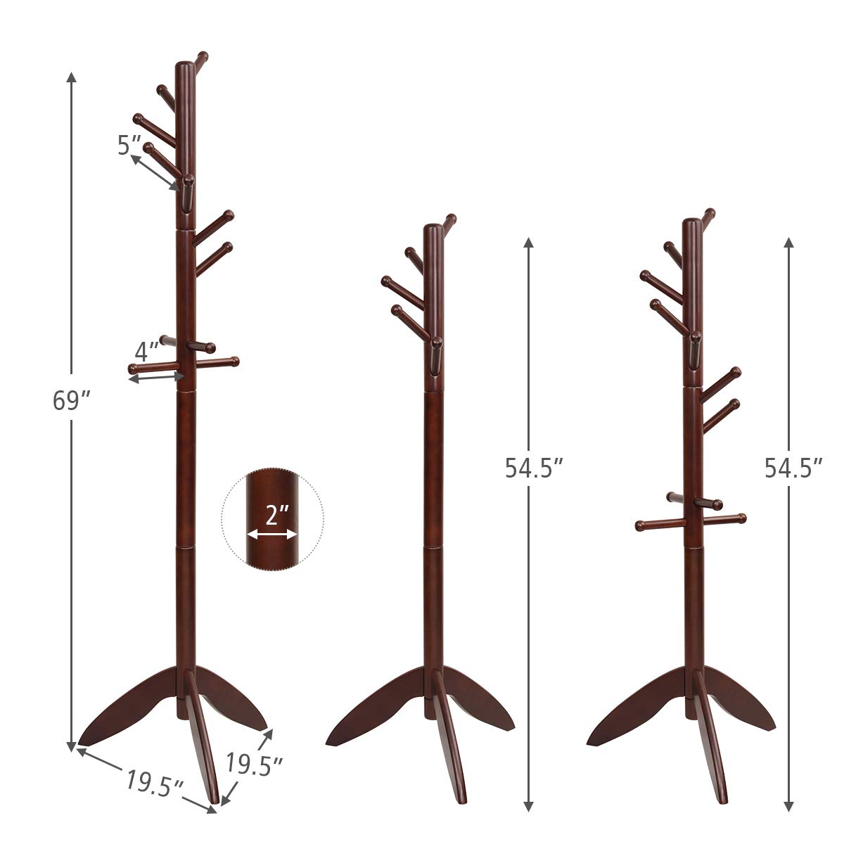 Tangkula Wood Tree Coat Rack Freestanding, Entryway Coat Stand with 11 Hooks & Stable Tri-Legged Base, Elegant Coat Hall Tree Coat Hanger Stand for Home Office Hallway Entryway