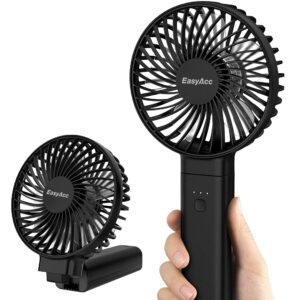 easyacc handheld fan, 2024 newly powerful quiet portable fan small desk fan [ 4 speed/battery indicator/easy clean] 17h battery operated fan one touch power off personal fan for travel outdoor