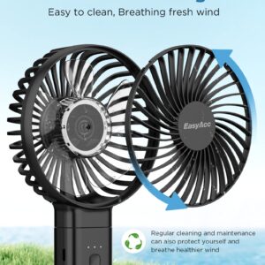 EasyAcc Handheld Fan, 2024 Newly Powerful Quiet Portable Fan Small Desk Fan [ 4 Speed/Battery Indicator/Easy Clean] 17H Battery Operated Fan One Touch Power Off Personal Fan for Travel Outdoor