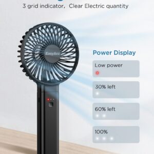 EasyAcc Handheld Fan, 2024 Newly Powerful Quiet Portable Fan Small Desk Fan [ 4 Speed/Battery Indicator/Easy Clean] 17H Battery Operated Fan One Touch Power Off Personal Fan for Travel Outdoor