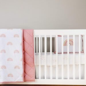 Ely's & Co. Baby Toddler Bedding Sets for Baby Boy and Baby Girl — Perfect for Toddler Beds — 3 Piece Set Includes Crib Sheet, Quilted Blanket, and Baby Pillowcase (Pink Rainbow)