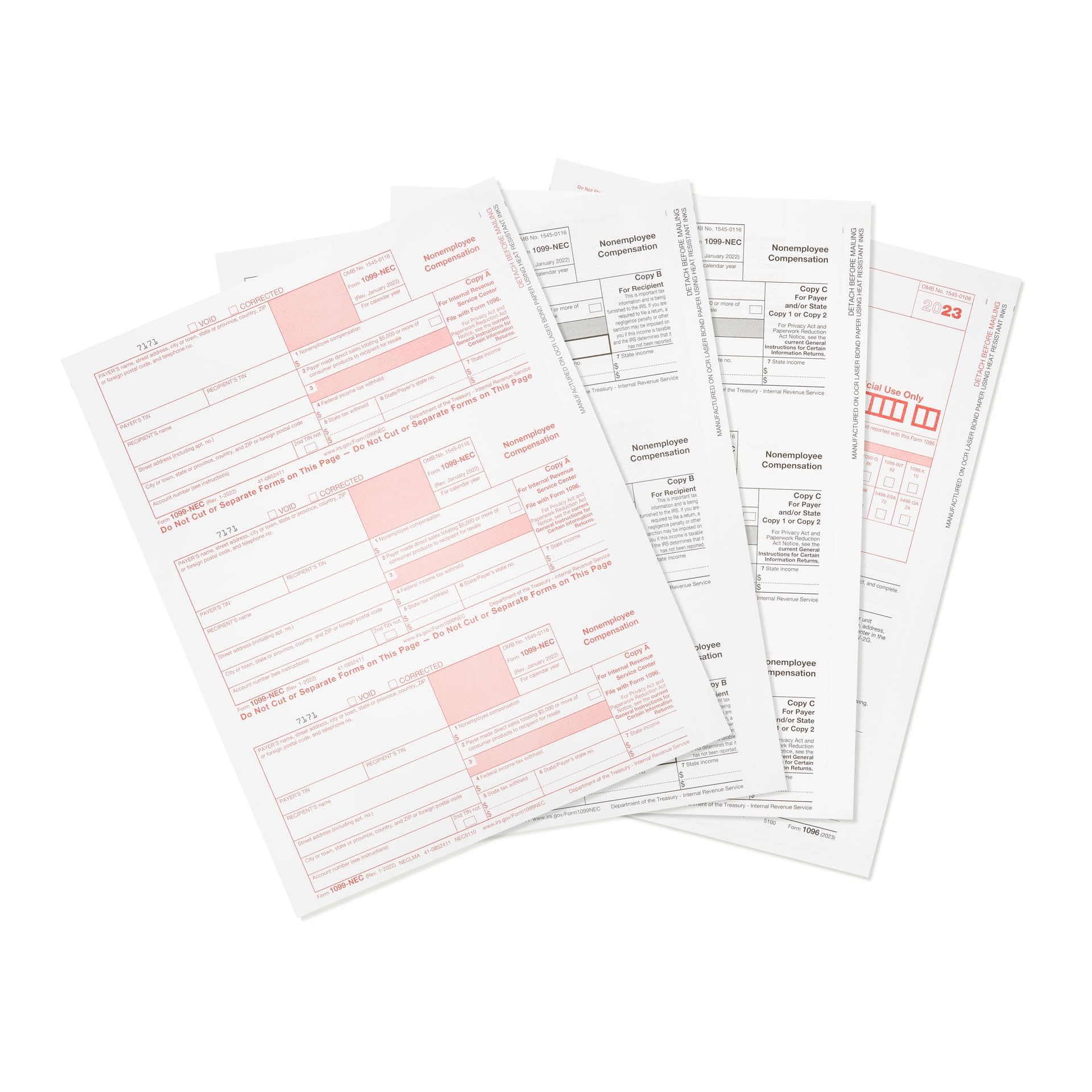 Blue Summit Supplies 1099 NEC Tax Forms 2023, 50 5 Part Tax Forms Kit, Compatible with QuickBooks and Accounting Software, 50 Pack