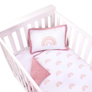 Ely's & Co. Baby Toddler Bedding Sets for Baby Boy and Baby Girl — Perfect for Toddler Beds — 3 Piece Set Includes Crib Sheet, Quilted Blanket, and Baby Pillowcase (Pink Rainbow)