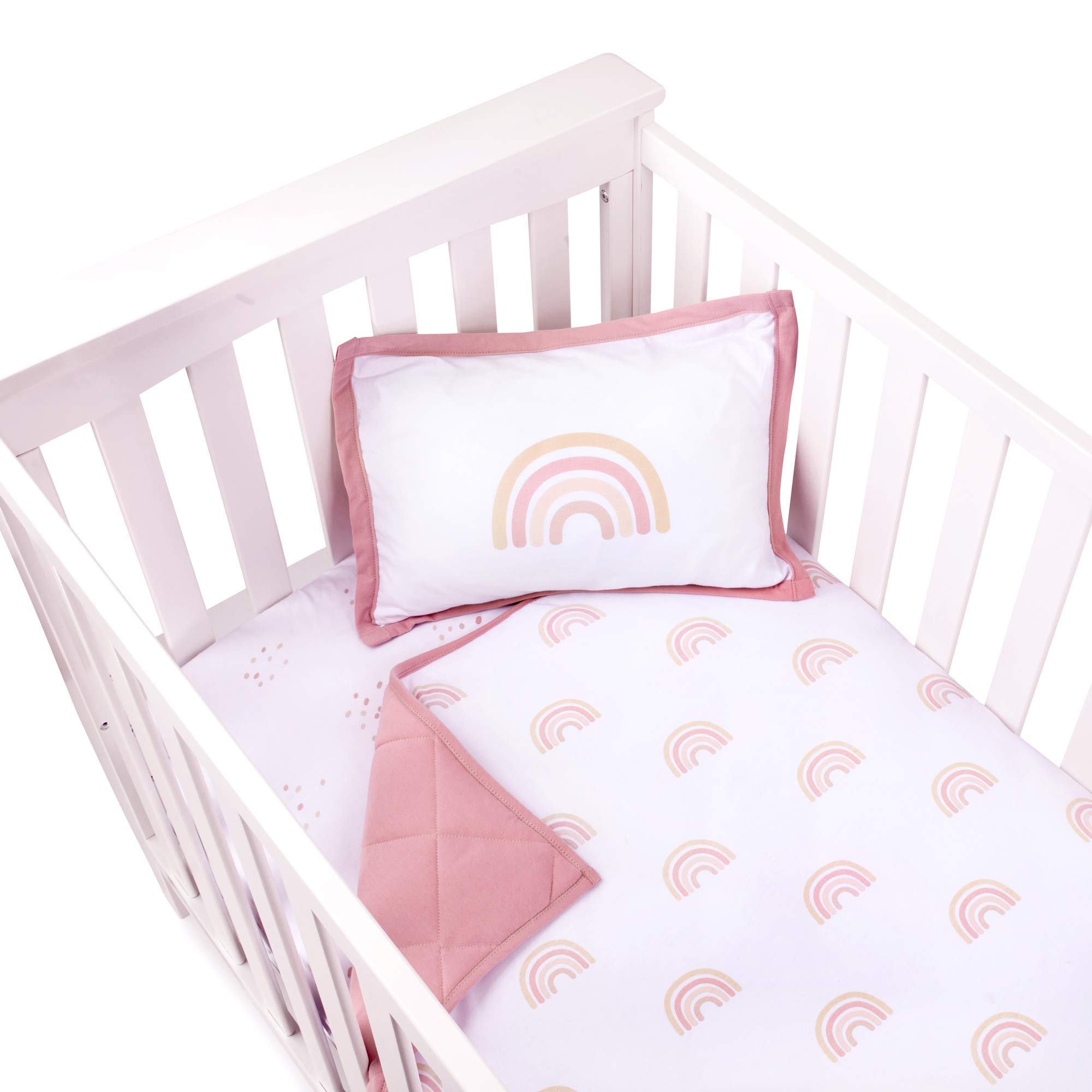 Ely's & Co. Baby Toddler Bedding Sets for Baby Boy and Baby Girl — Perfect for Toddler Beds — 3 Piece Set Includes Crib Sheet, Quilted Blanket, and Baby Pillowcase (Pink Rainbow)